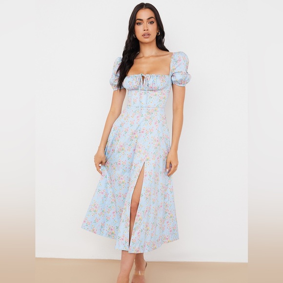 House of CB | Dresses | House Of Cb Tallulah Blue Vintage Floral Puff ...
